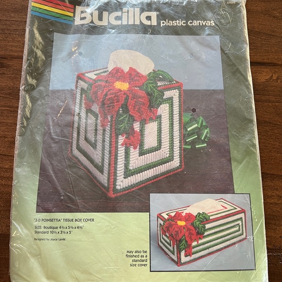 Bucilla | Office | Bucilla Vintage Poinsettia Plastic Canvas Tissue Box ...